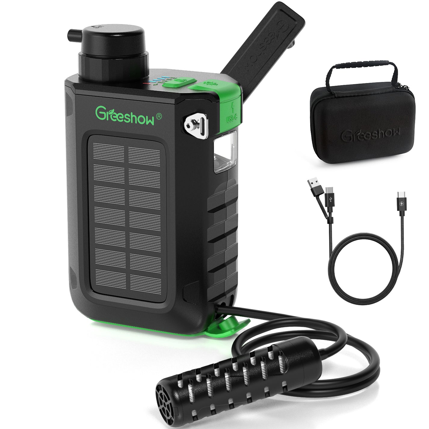 Electric Portable Water Filtering System with Solar Panel and Hand Cra